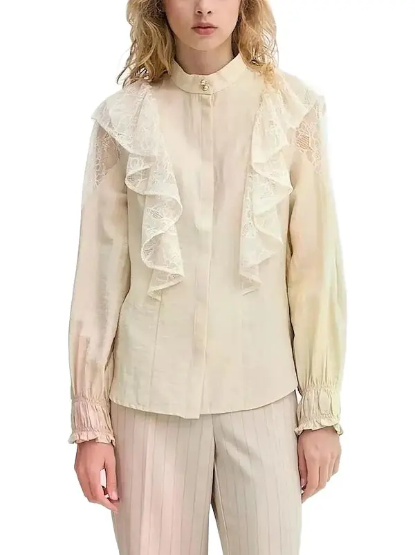 BRUUNS BAZAAR Lace-trimmed Ruffled Blouse - Neutrals