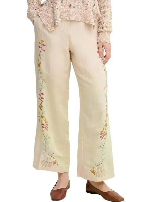 HOSS INTROPIA Floral Embroidered Trousers - Neutrals