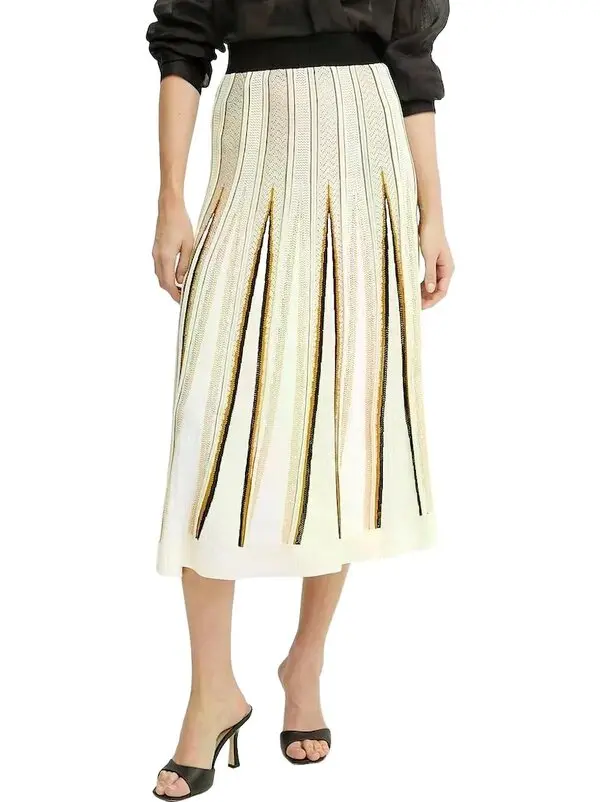 FORTE_FORTE Pleated Striped Midi Skirt - White