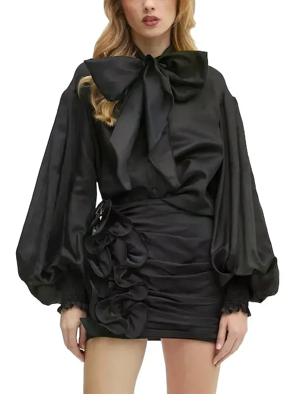 Charo Ruiz Ibiza Bow-detail Balloon-sleeve Top - Black