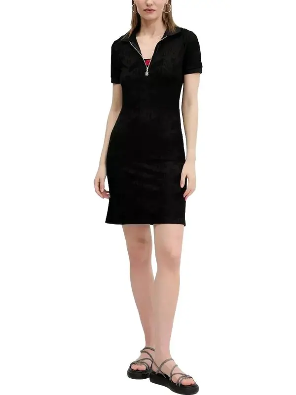 Hugo Boss Logo-pattern Zip-front Mini Dress - Black