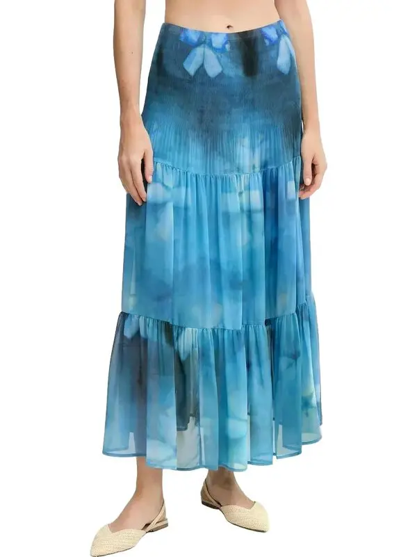 SANDRO FERRONE Pleated Tiered Midi Skirt - Blue