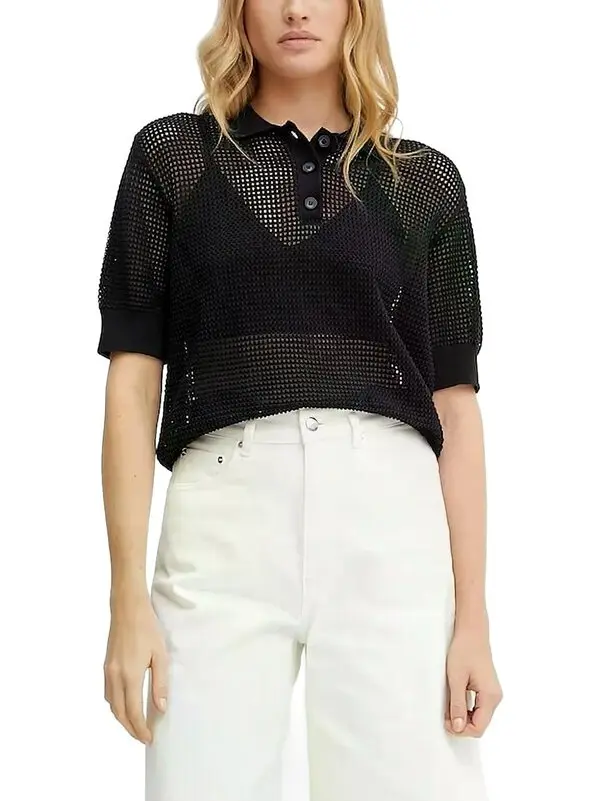 IVY OAK Mesh-panel Polo Top - Black