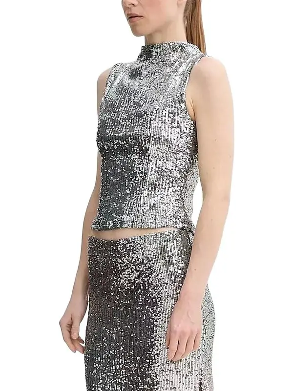 ALOHAS Sequin Embellished Mock-neck Top - Silver
