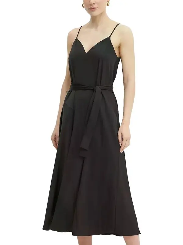 Armani Exchange V-neck Belted Midi Dress - Black