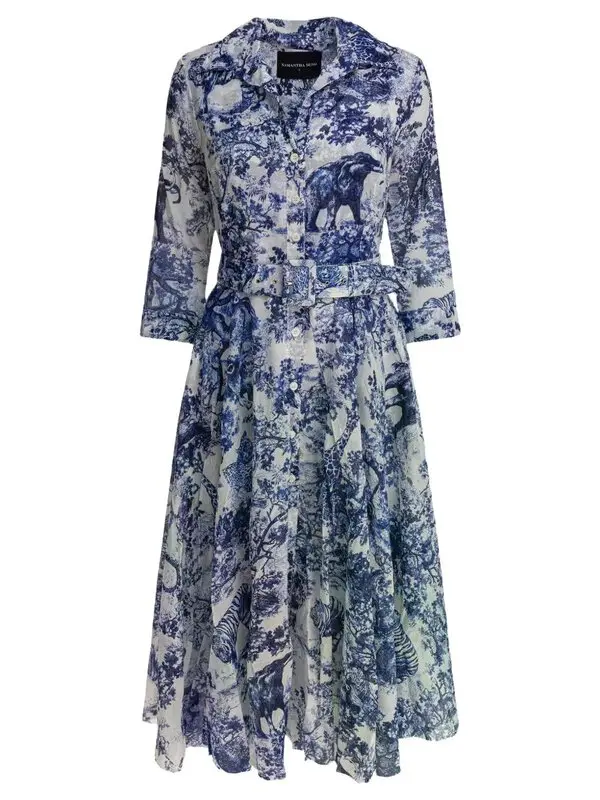 Samantha Sung Aster Belted Safari Print Dress - Blue