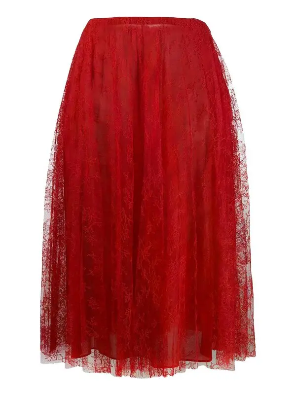 Valentino Garavani Pleated Chantilly Lace Skirt - Red