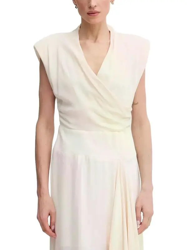 SANDRO FERRONE Draped Shoulder-padded Midi Dress - Neutrals