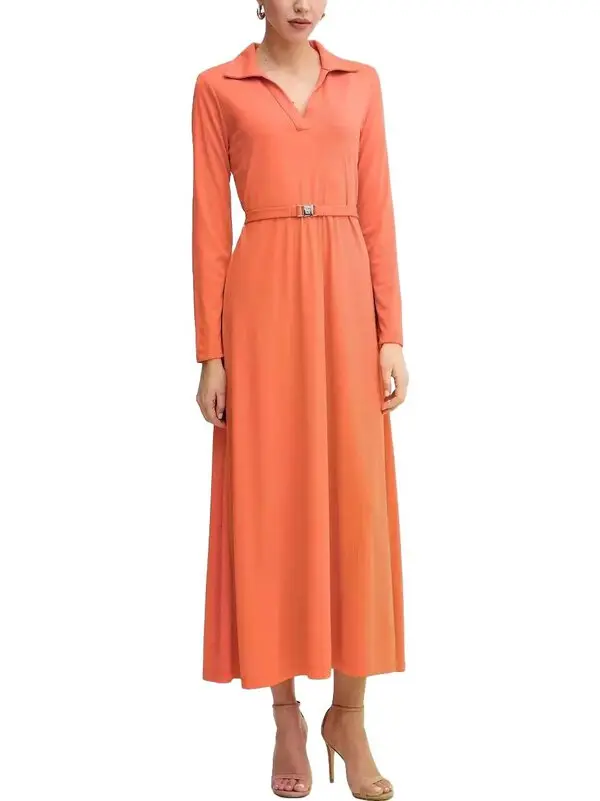 Dkny Long-sleeved Belted A-line Dress - Orange