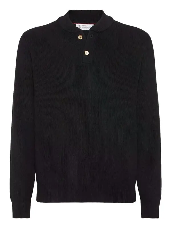 Brunello Cucinelli Ribbed Henley-neck Cashmere Sweater - Black
