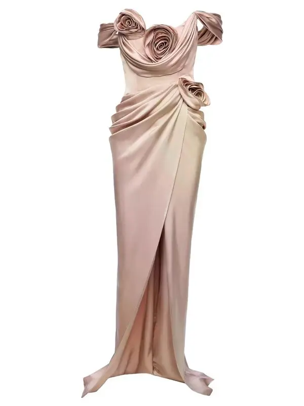 ANA RADU Rose-embellished Satin Maxi Dress - Pink