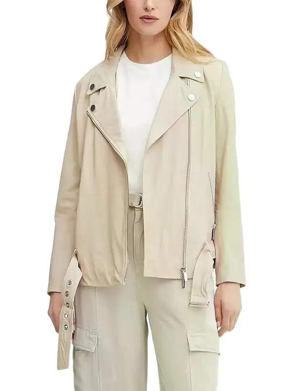 Armani Exchange Belted Leather Biker Jacket - Neutrals