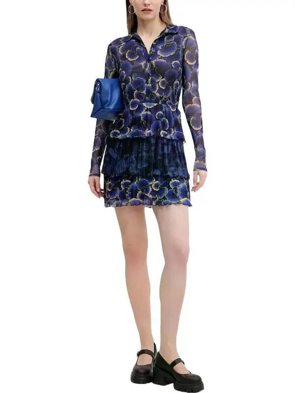 Desigual Floral-print Pleated Dress - Blue