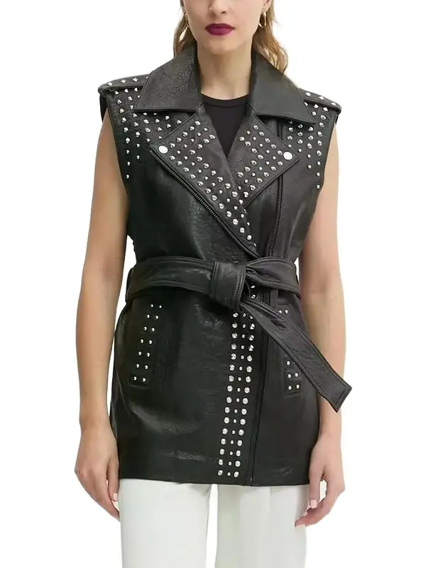 BRUUNS BAZAAR Studded Leather Vest - Black
