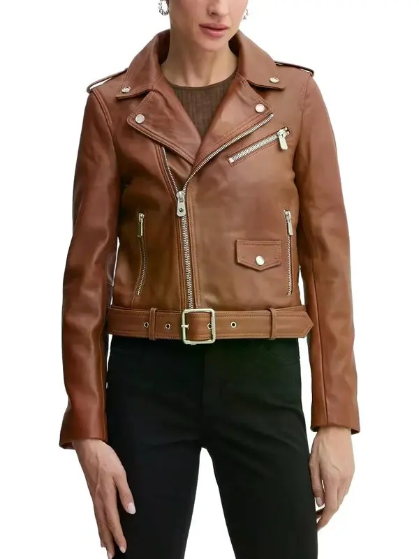 Pinko Leather Biker Jacket - Brown