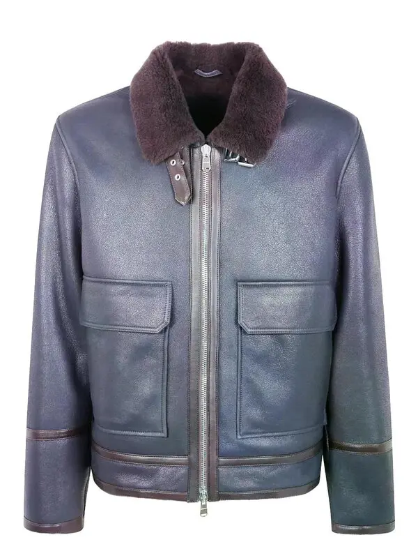 DONDUP Shearling Leather Jacket - Blue