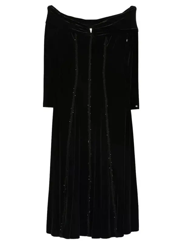 NISSA Crystal-embellished Velvet Midi Dress - Black