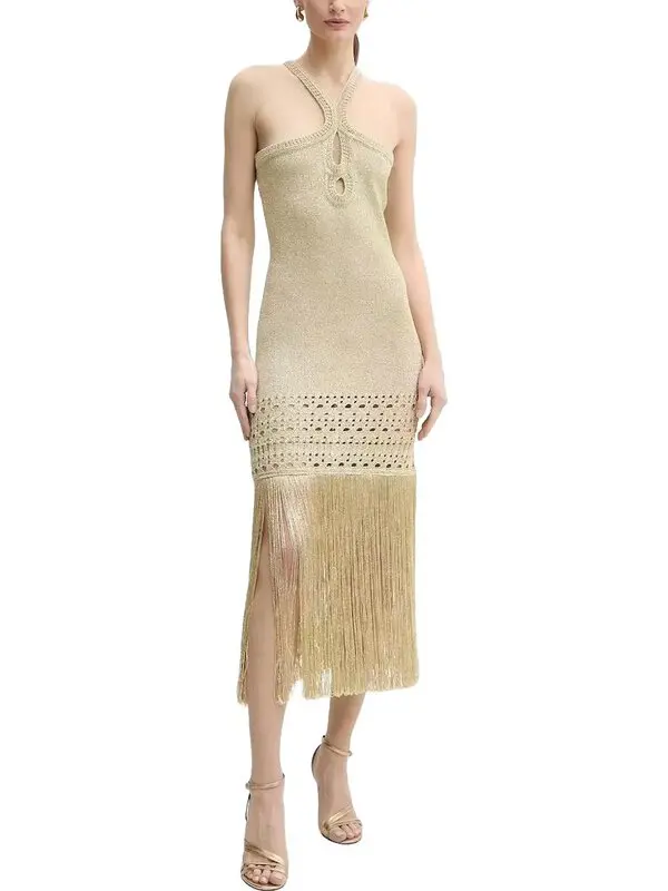 SIMONA CORSELLINI Fringe-edges Midi Dress - Neutrals