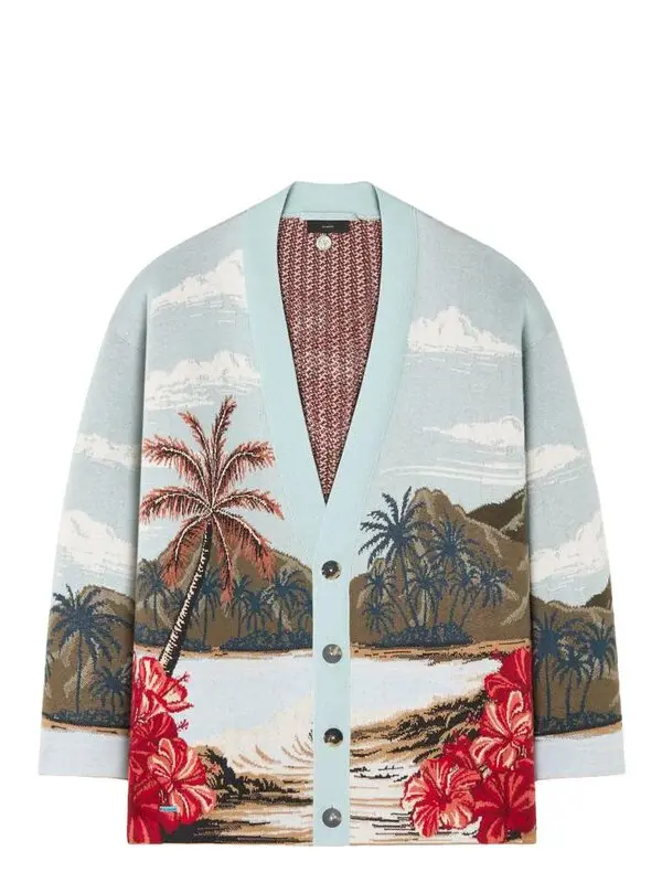 Alanui Tropical Print Wool-cashmere Cardigan - Blue