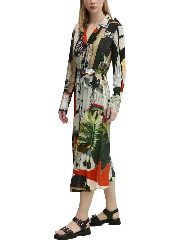 Desigual Belted Print Shirt Dress - Neutrals