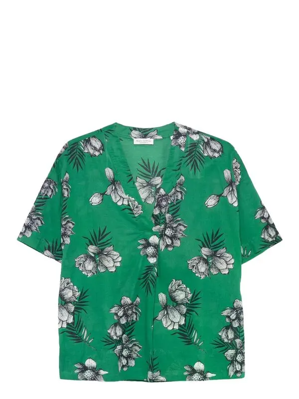 Marc O'polo Floral-print V-neck Blouse - Green