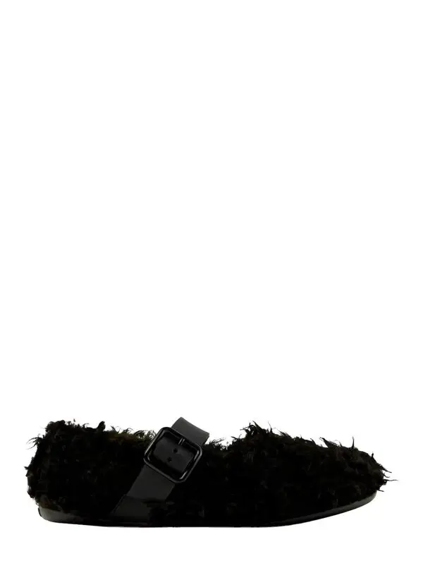 Camper Wabi Furry Flat Pumps With Buckle - Black
