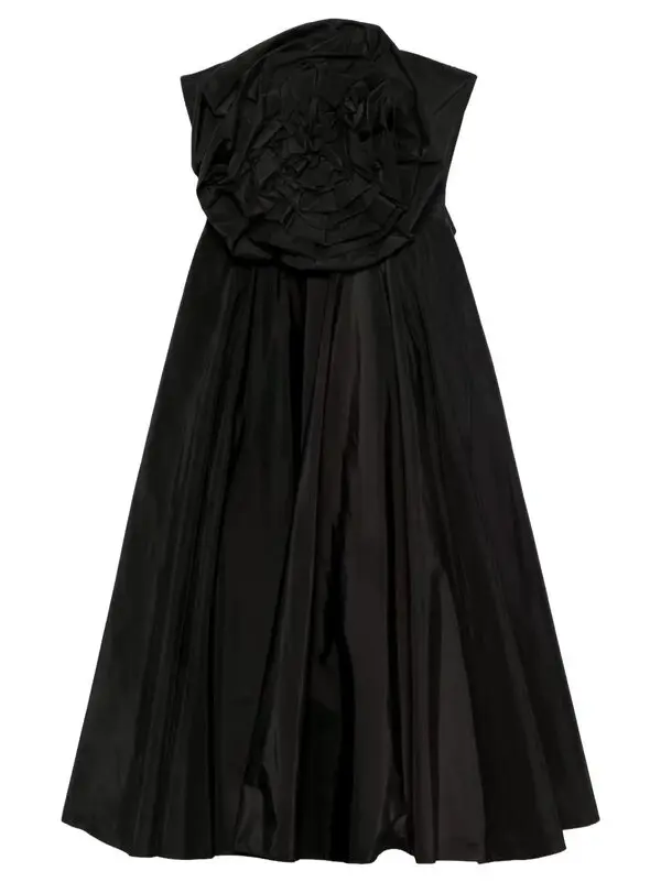 NISSA Rose-embellished A-line Midi Dress - Black
