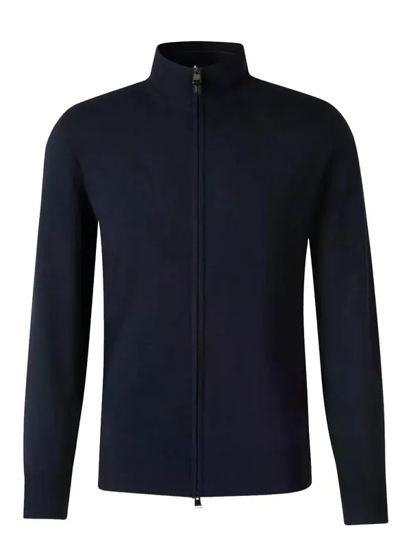 Canali High-neck Zip-front Cardigan - Blue