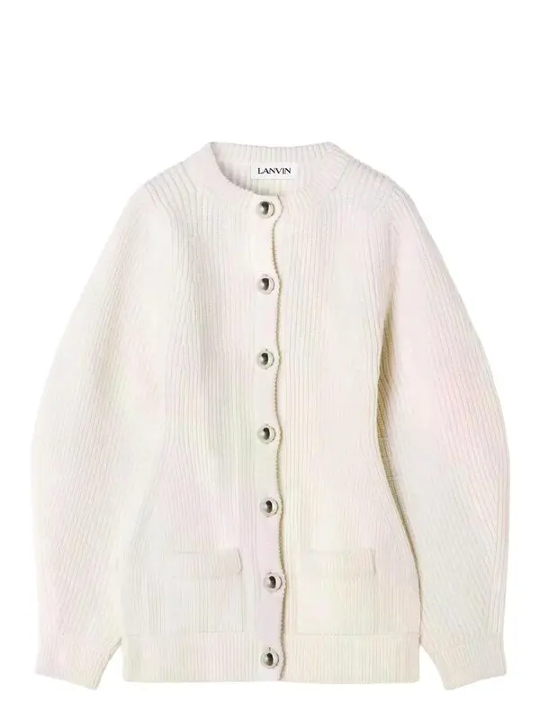 LANVIN Ribbed Knit Button Cardigan - Neutrals