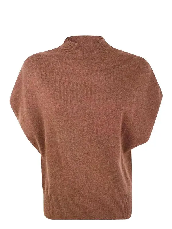 CIRCUS HOTEL High-neck Short-sleeve Cashmere Sweater - Brown