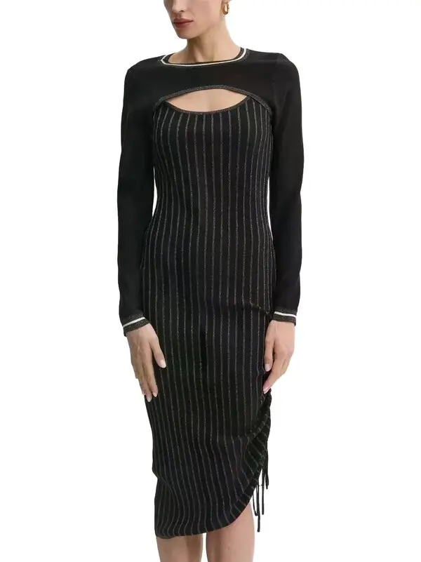 Liu Jo Pinstripe Drawstring Midi Dress - Black