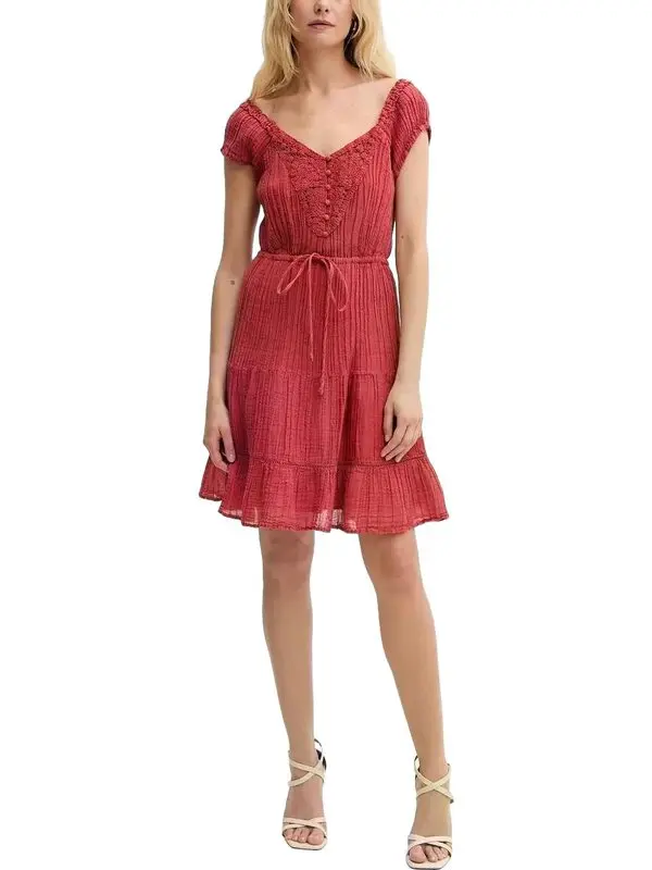 Guess Crochet-trimmed Tie Mini Dress - Red