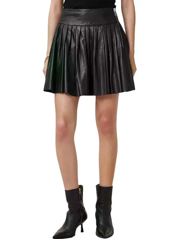 ALLSAINTS Pleated Leather A-line Skirt - Black