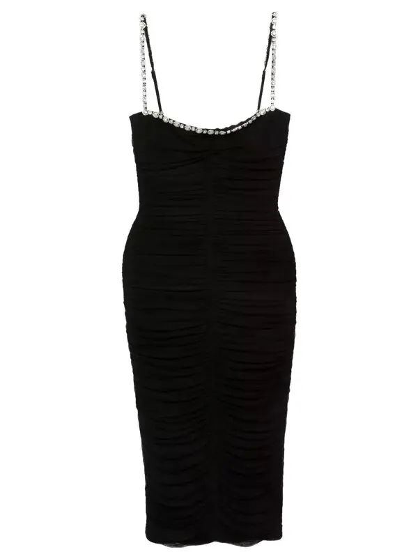 NISSA Embellished Ruched Mini Dress - Black