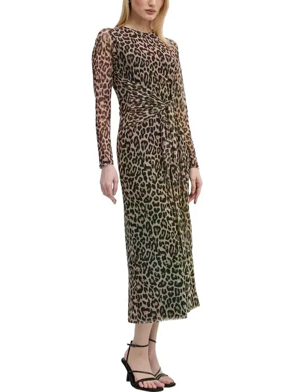 NEVER FULLY DRESSED Leopard-print Tie-front Midi Dress - Brown