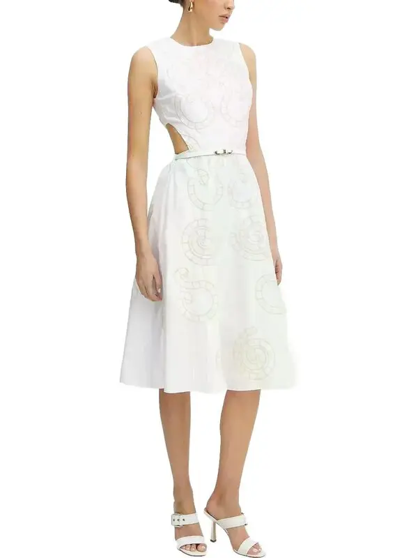 SILVIAN HEACH Embroidered Cut-out Midi Dress - White