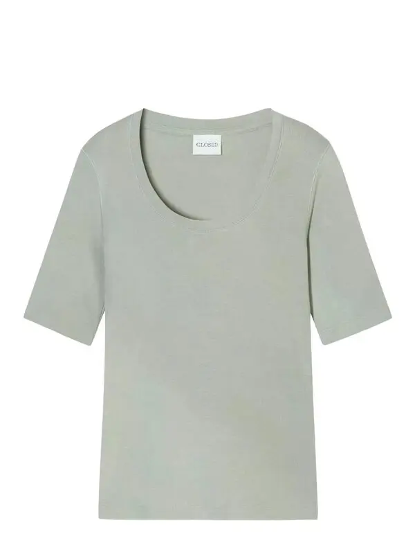 Closed Wide-neck Short-sleeve T-shirt - Green