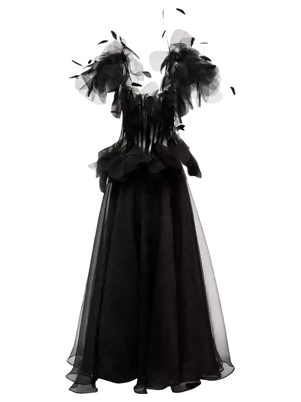 ANA RADU Feather-trimmed Corset Gown - Black