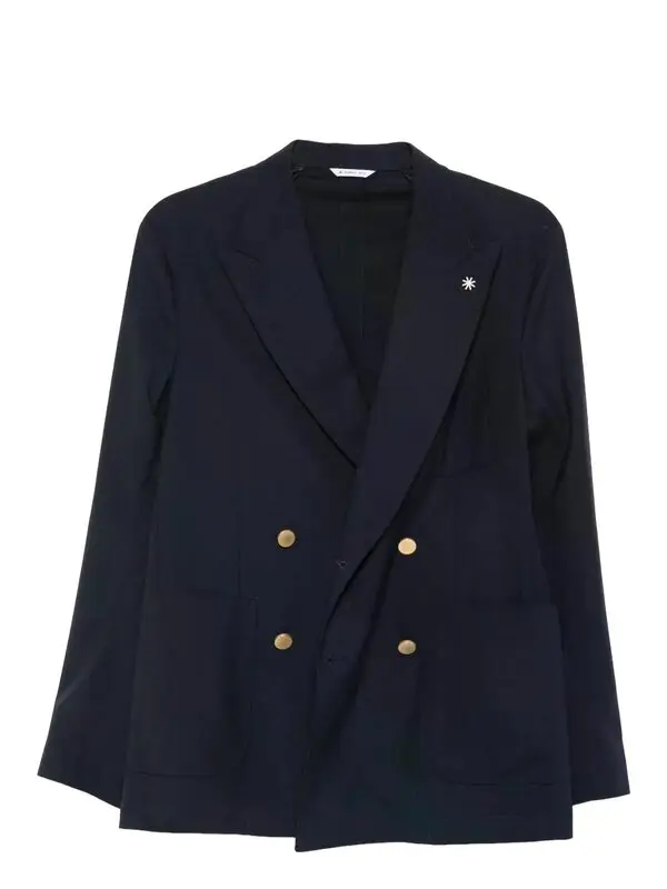 MANUEL RITZ Long Sleeve Double-breasted Jacket - Blue