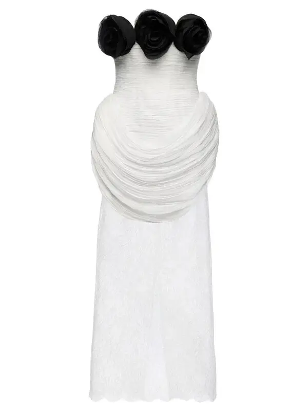 ANA RADU Rose-embellished Pleated Dress - White