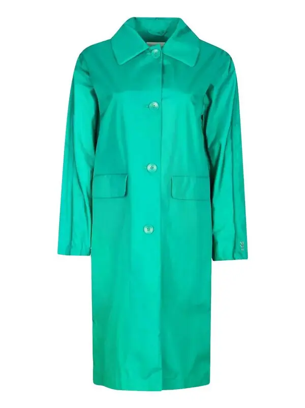 Add Button-fastening Collared Coat - Green
