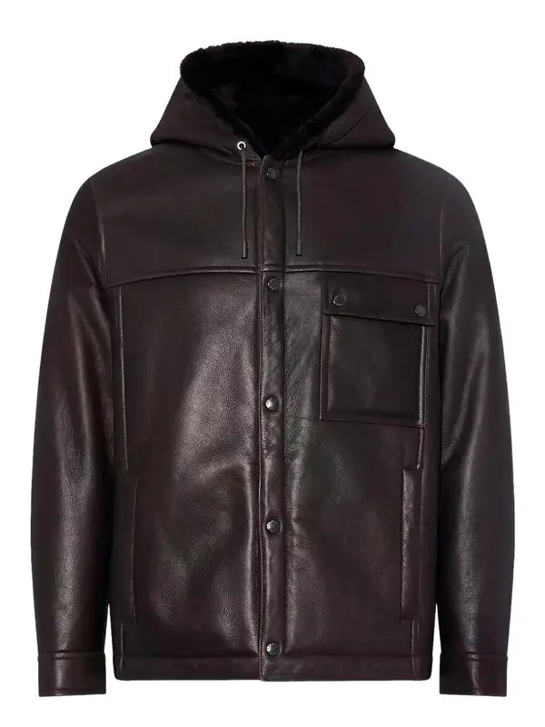 YVES SALOMON Hooded Shearling Jacket - Brown
