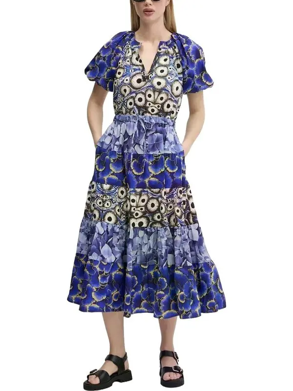 Desigual Puff-sleeve Tiered Dress - Blue