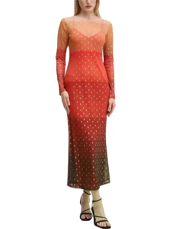 NEVER FULLY DRESSED Ombré Dot Mesh Midi Dress - Orange