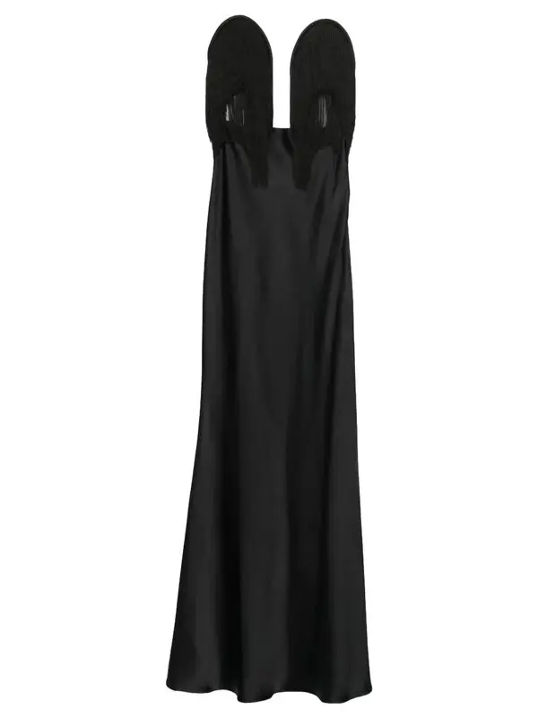 NISSA Fringe-embellished Maxi Dress - Black