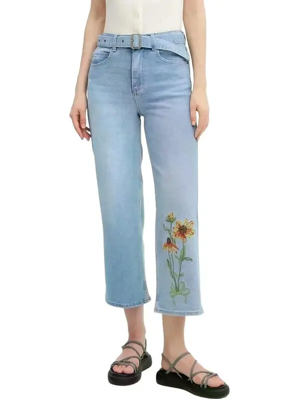 Desigual Embroidered Cropped Jeans - Blue