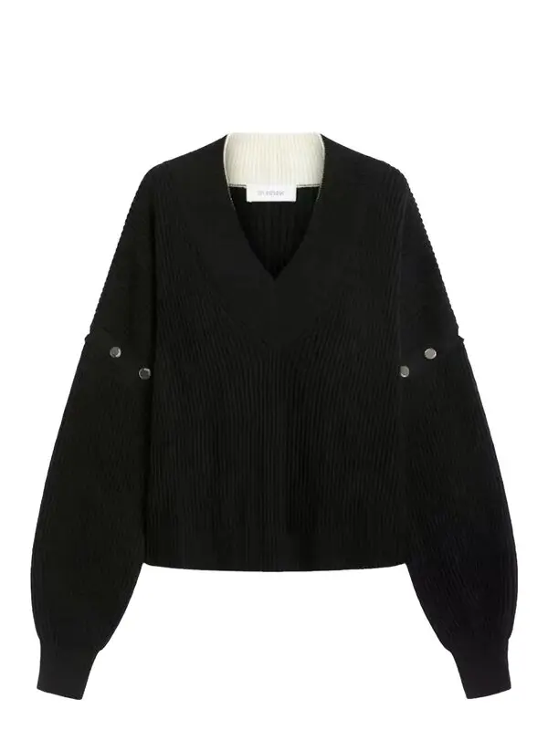 Sportmax Ribbed V-neck Knit Sweater - Black
