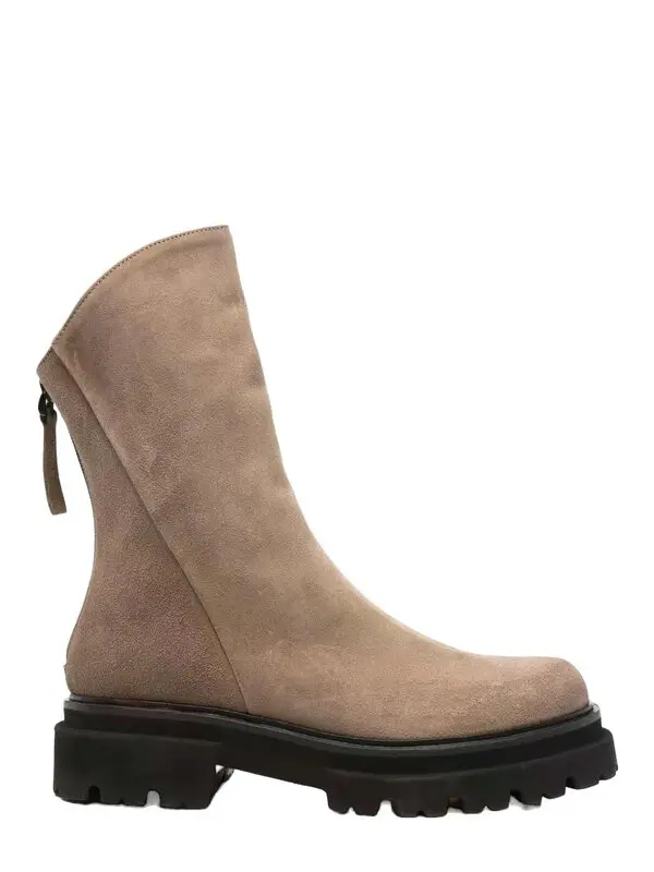 THEA MIKA Calf Suede Boots With Zip Detail - Neutrals