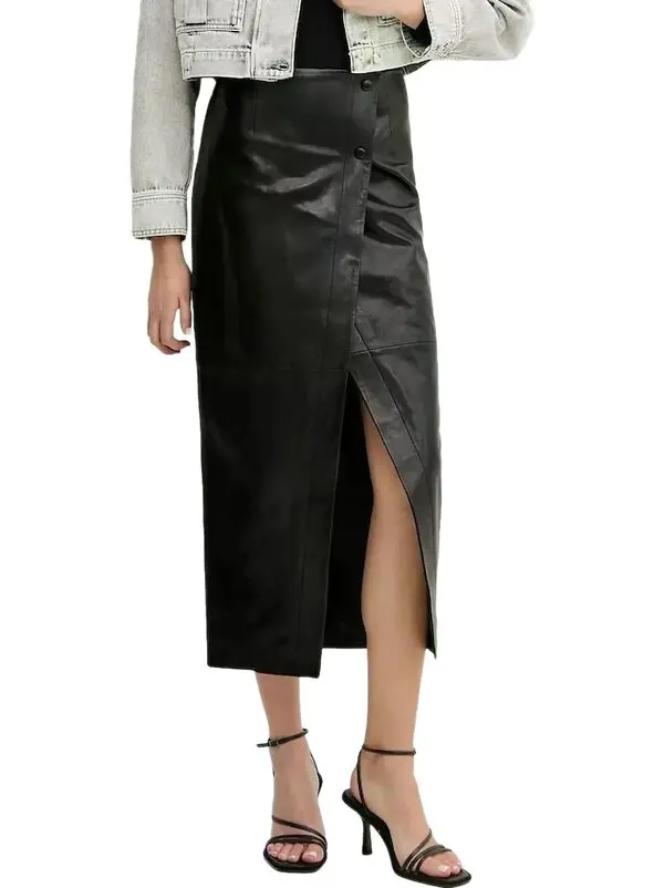 IRO PARIS Button-front Leather Midi Skirt - Black