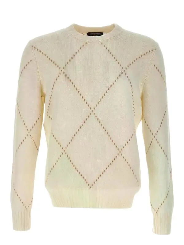 GRAN SASSO Diamond-pattern Crew-neck Sweater - Neutrals